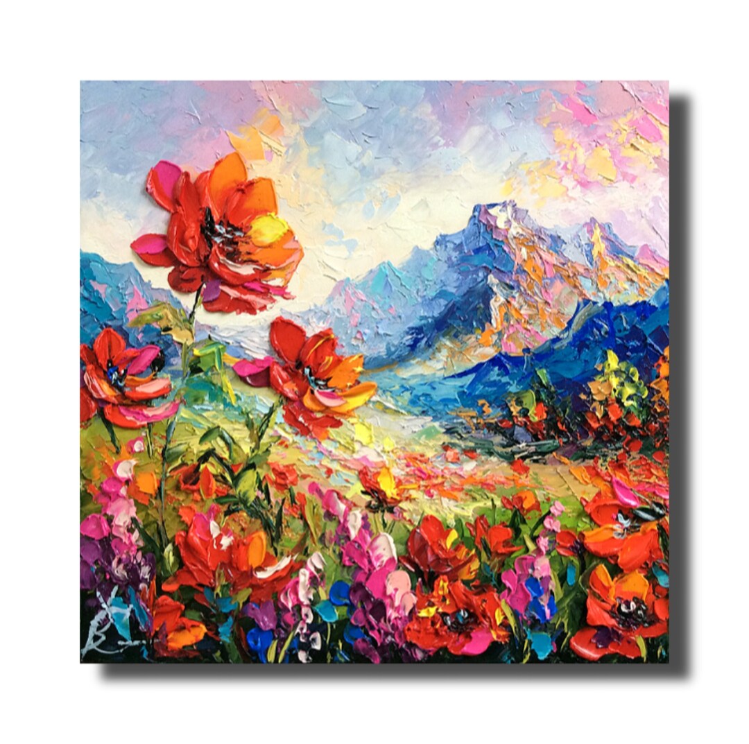 Red Poppy Fields Colorado Rocky Mountains Forest 16:16” Original ...