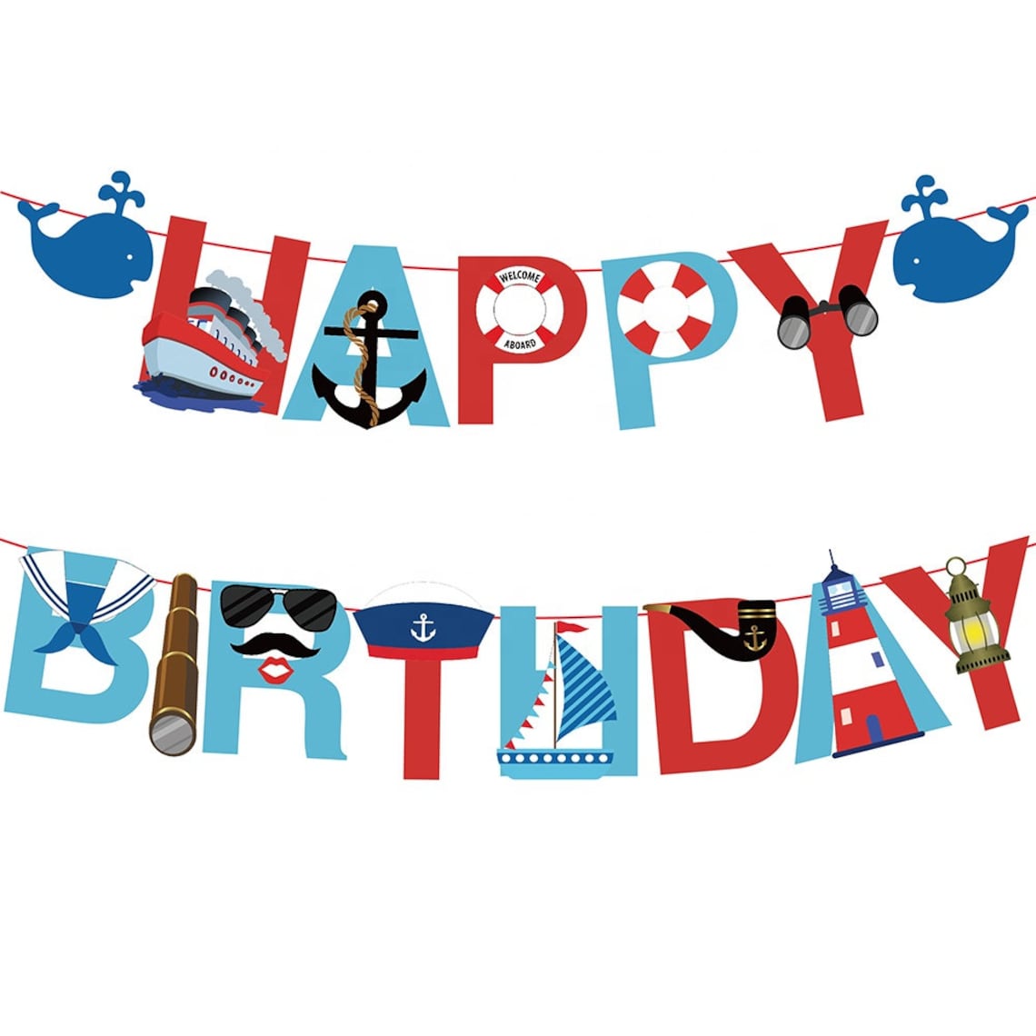 Sailor Nautical Captain Boat Birthday Party Banner 15pcs | Etsy