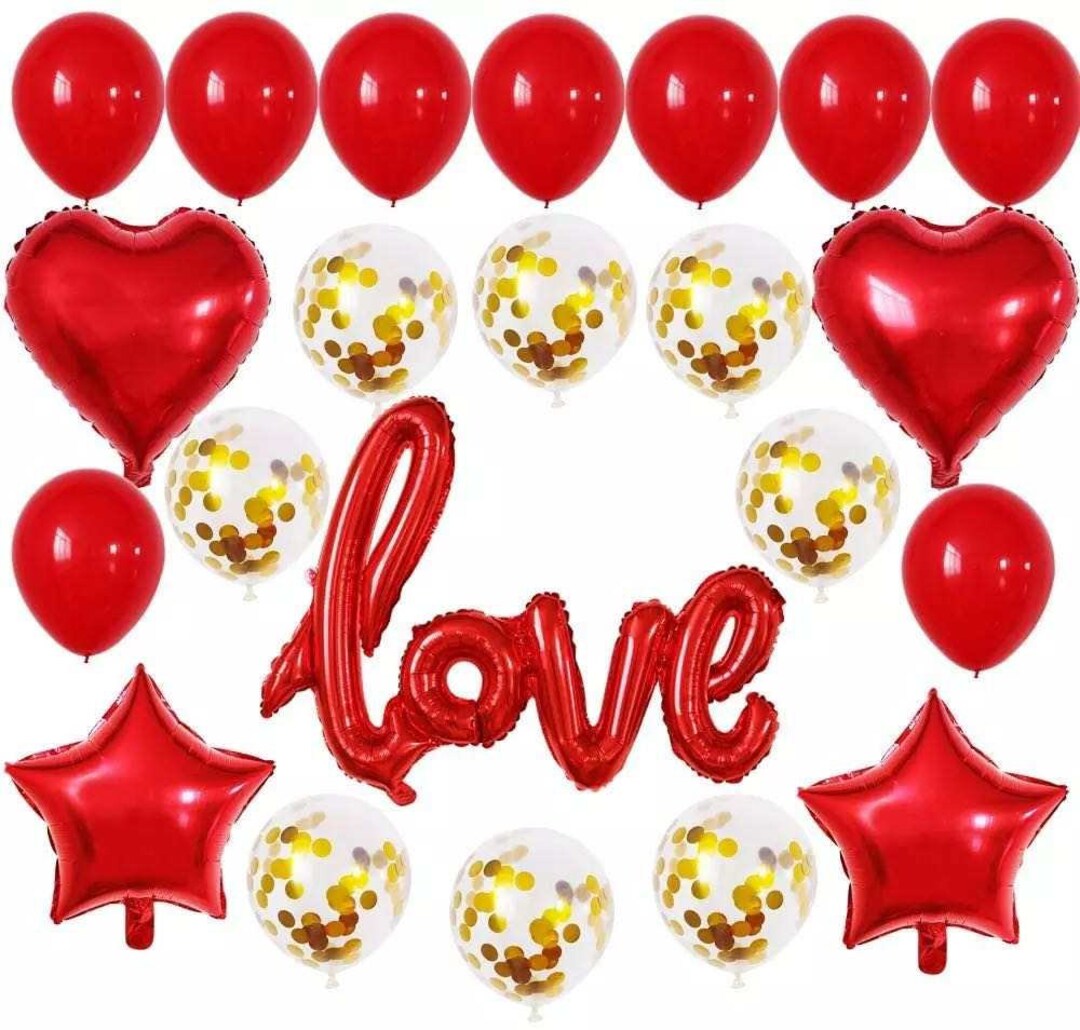 Red Love Foil Balloon Decoration - Red Heart Balloons - Valentine's Day ...