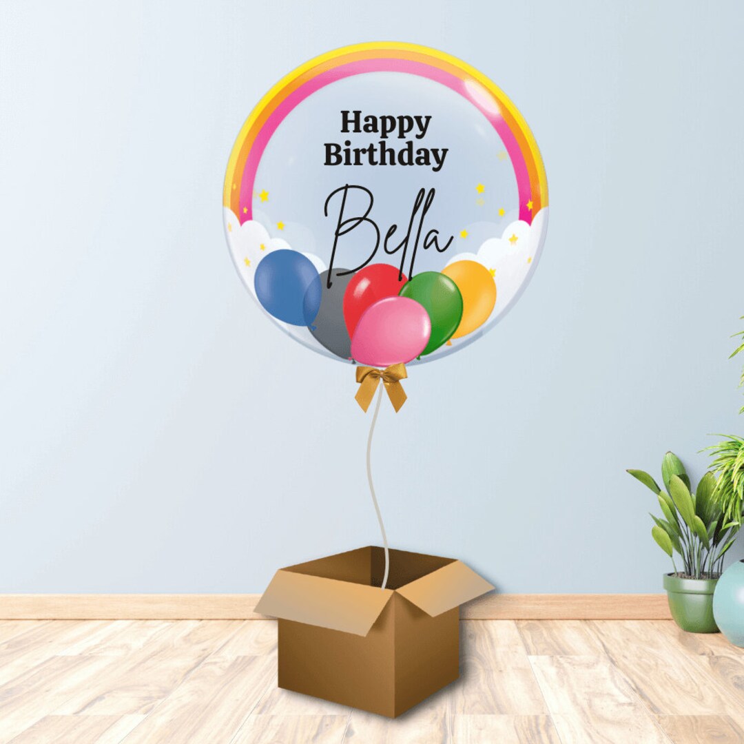 Personalised Balloon in A Box With Rainbow Print - Guaranteed Next Day ...