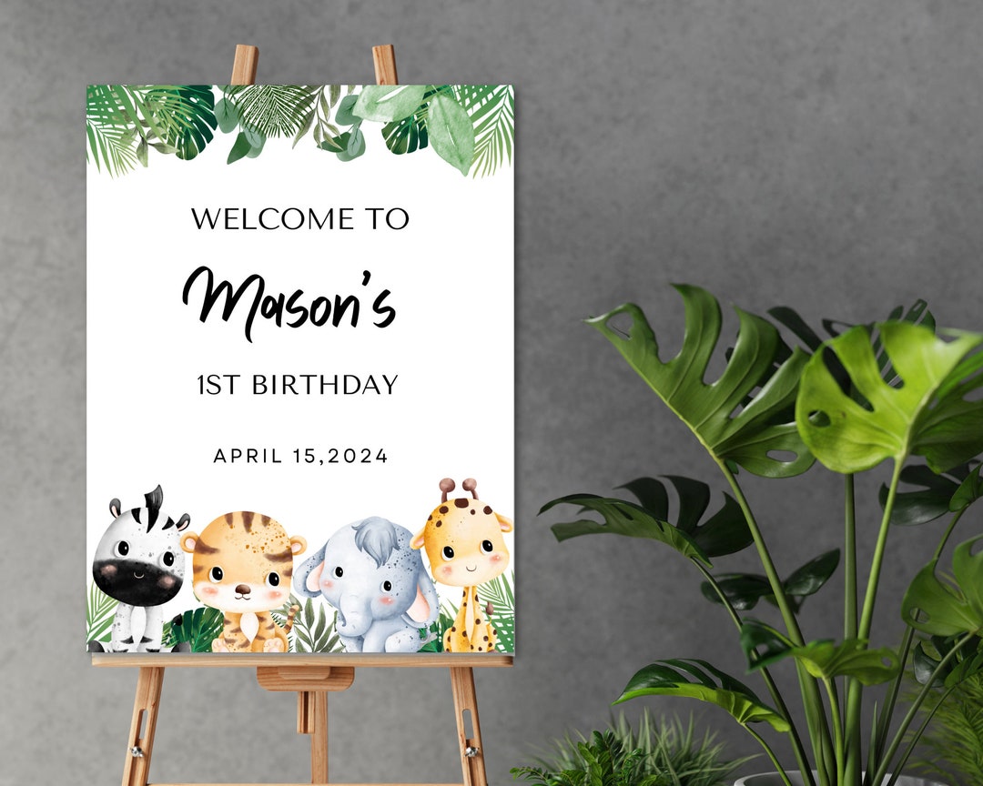 EDITABLE Jungle Safari Wild One Birthday Welcome Sign, Wild One 1st ...
