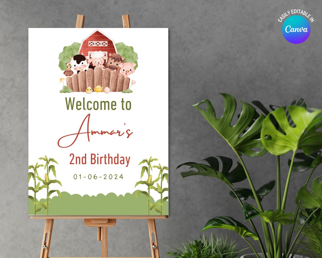 EDITABLE Farm Birthday Welcome Sign, Farm Birthday Sign, Farm Theme ...