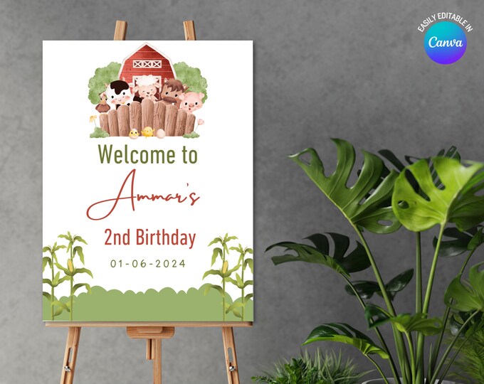 EDITABLE Farm Birthday Welcome Sign, Farm Birthday Sign, Farm Theme ...