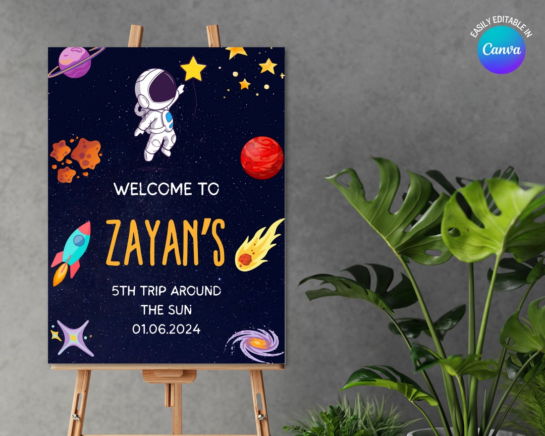 EDITABLE Space Birthday Welcome Sign, Space Birthday Sign, Space Theme ...