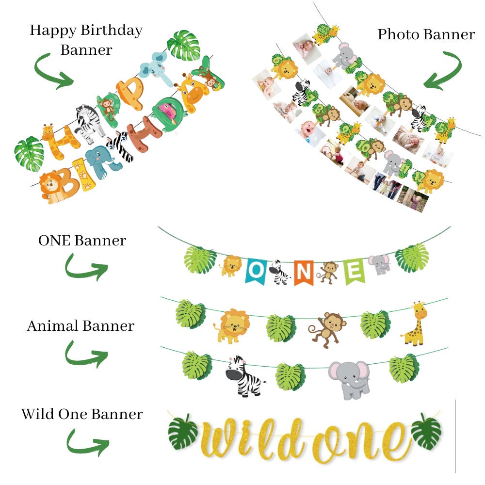 Jungle Theme Birthday Banner Jungle Party Decorations - Etsy UK