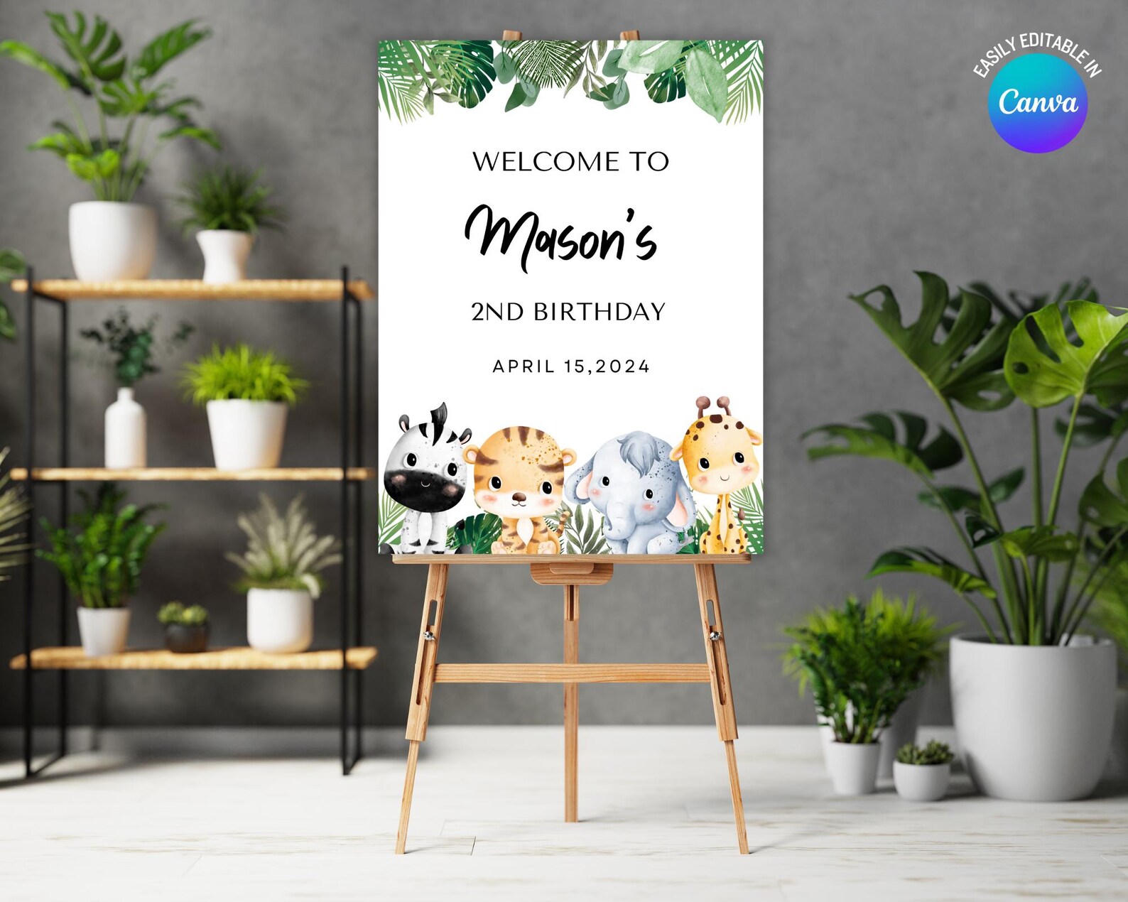 Jungle Safari 2nd Birthday Welcome Sign, Wild Two Decor (digital ...