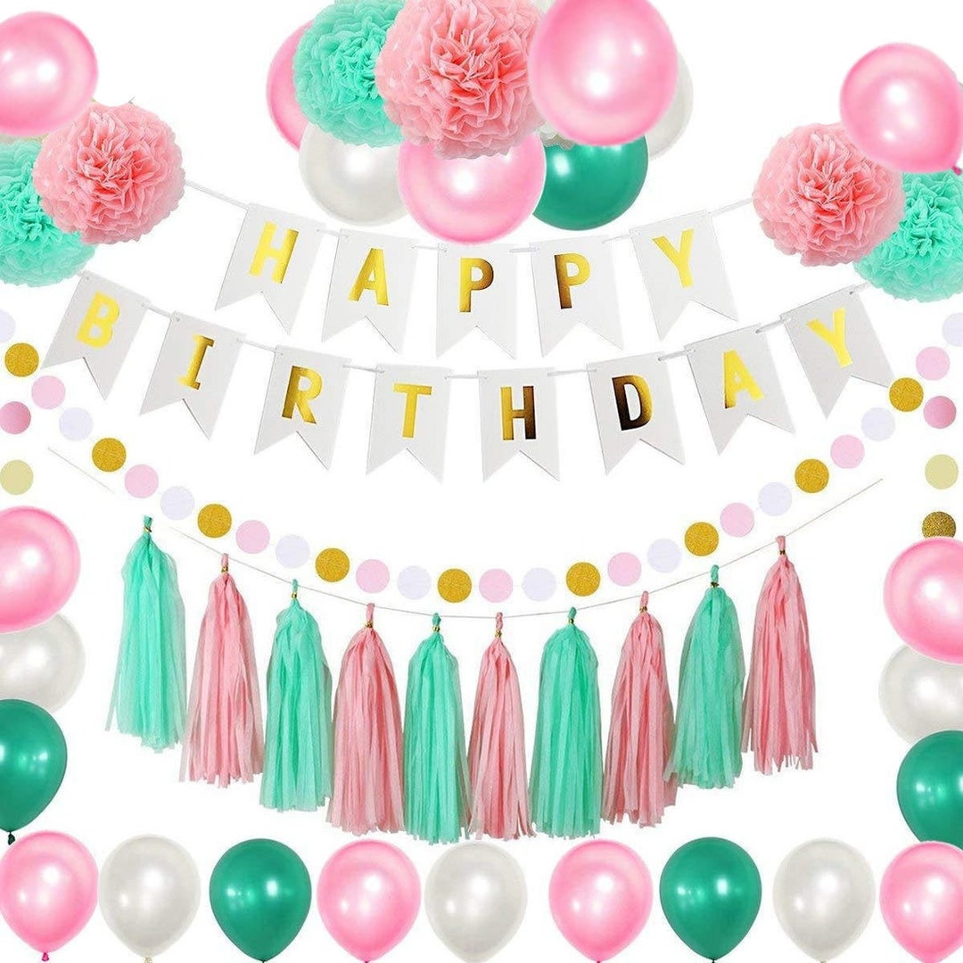 Pastel Birthday Decoration Set, Pastel Balloons, Pastel Birthday Banner ...