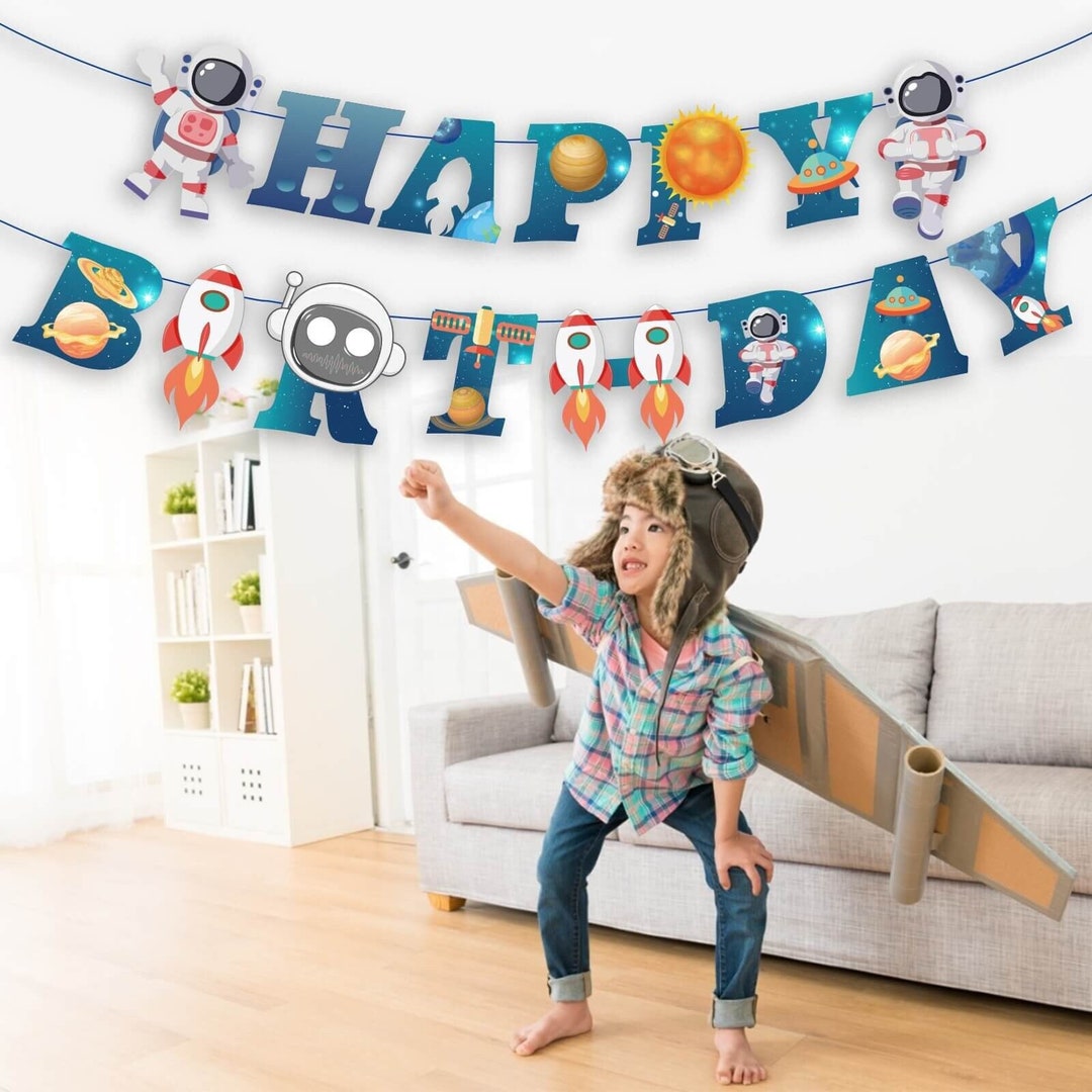 Space Theme Birthday Banner - Space Party Banner - Rocket Birthday ...