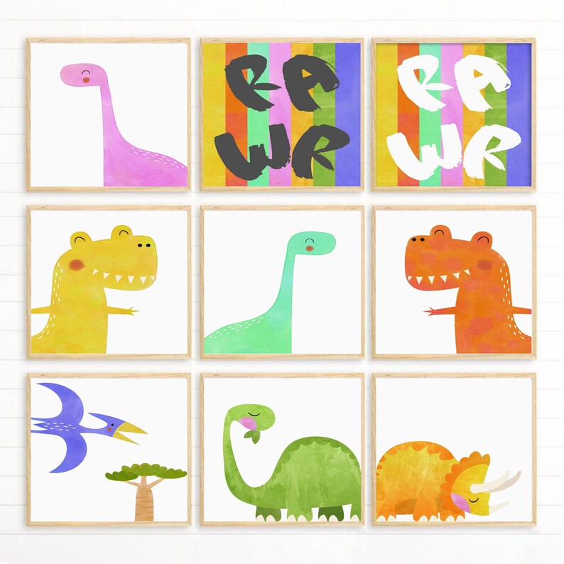 Watercolor Dinosaur Kid Prints, Gender Neutral Dino Room Decor ...