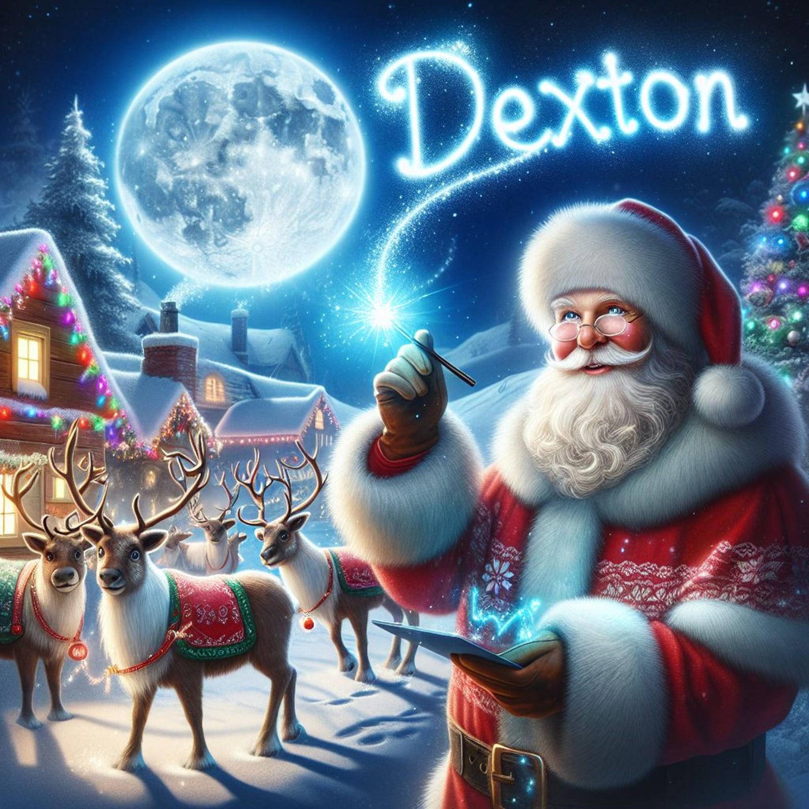 Santa Writing Child's Name in Sky, Magical Christmas Custom Print ...