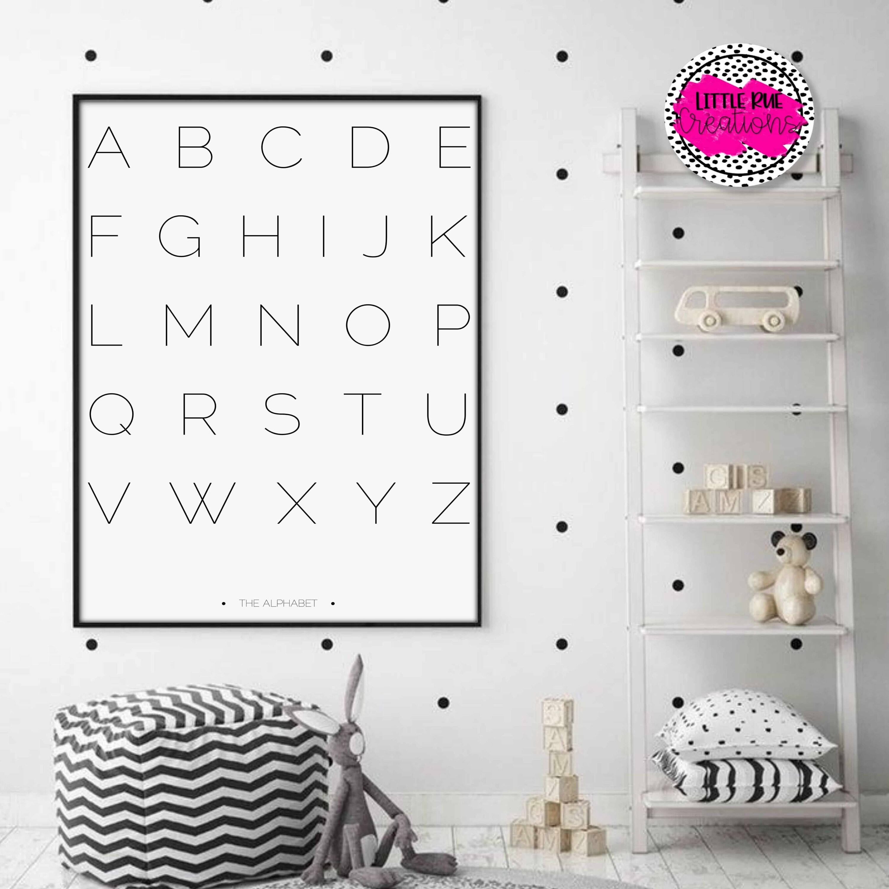 Minimalist Alphabet Chart, Black and White ABC Print, Modern Kids Room ...