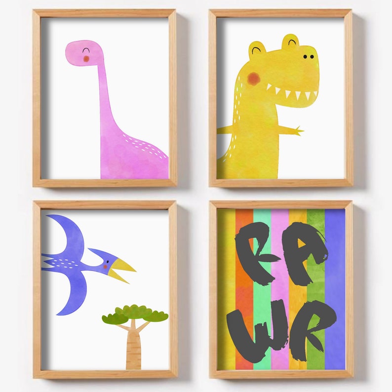 Watercolor Dinosaur Kid Prints, Gender Neutral Dino Room Decor ...