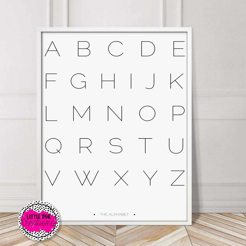 Minimalist Alphabet Chart Black and White ABC Print Modern | Etsy