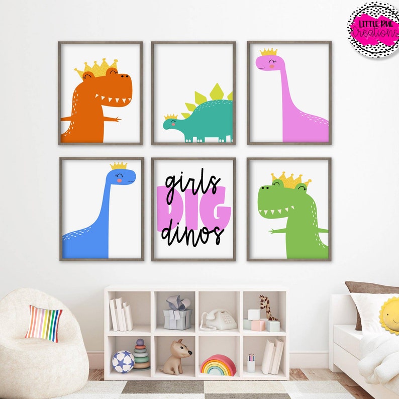 Girls Dinosaur Wall Decor Dino Nursery Art for Girls Pink - Etsy