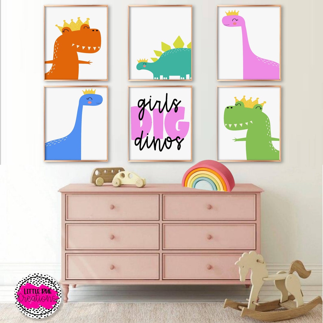 Girls Dinosaur Wall Decor, Dino Nursery Art for Girls, Pink Dinosaur ...
