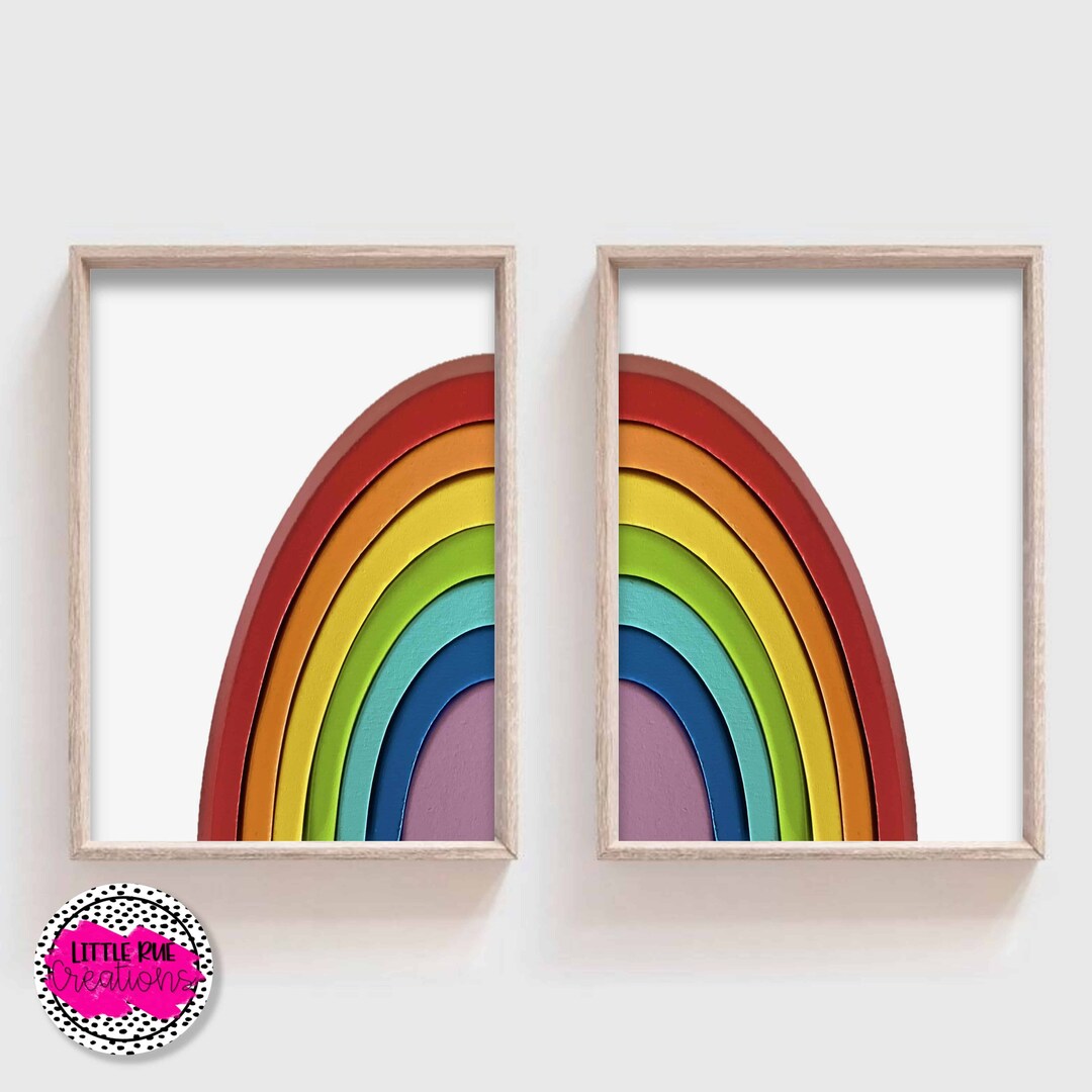 Bright Nursery Wall Decor, Large Rainbow Printable, Set of 2 Rainbow ...