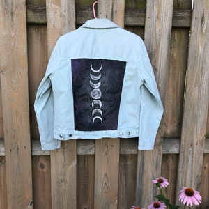 Phases of the Moon Hand-painted Mint-colored Denim Jacket - Etsy