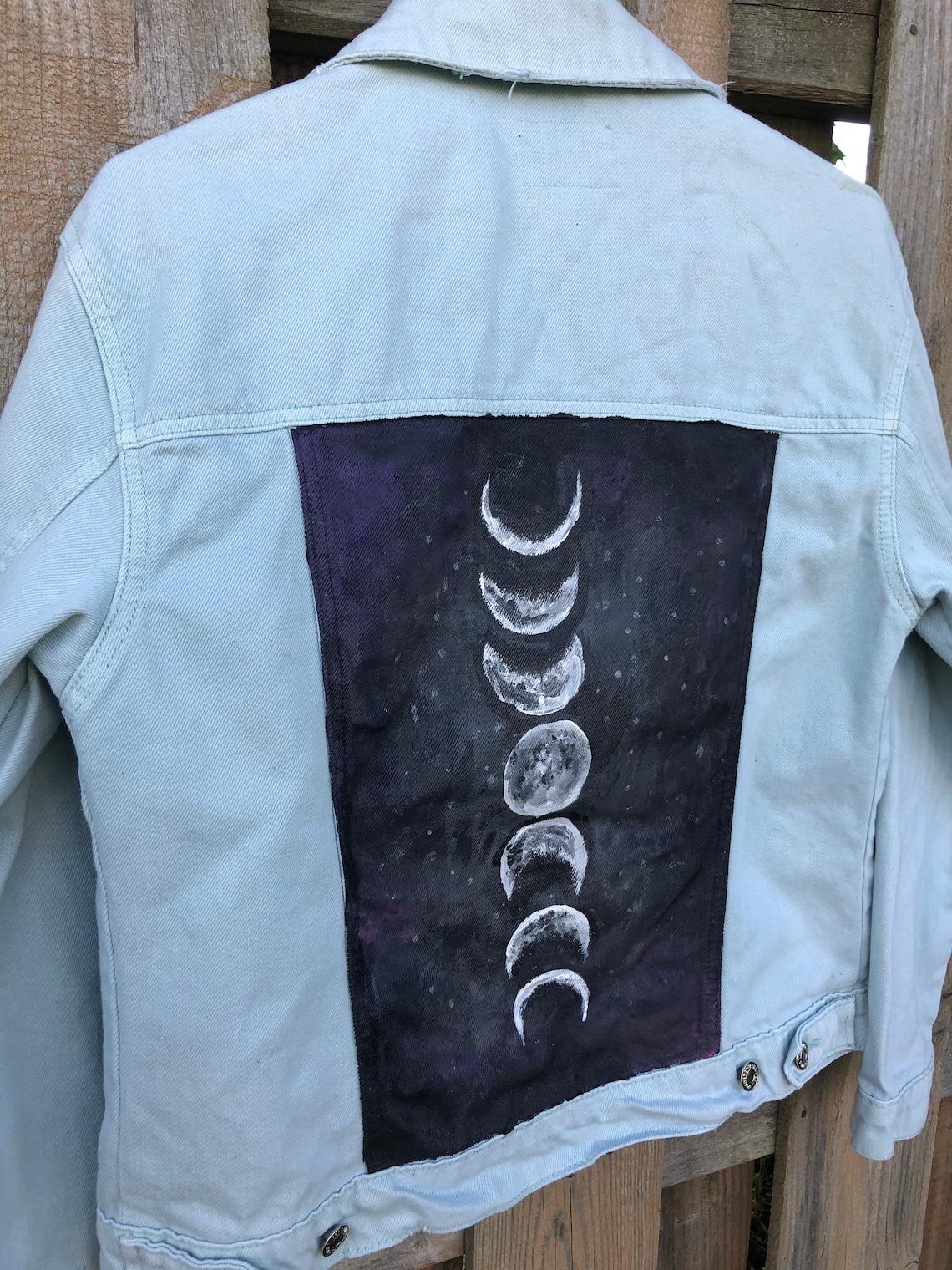 Phases of the Moon Hand-painted Mint-colored Denim Jacket - Etsy
