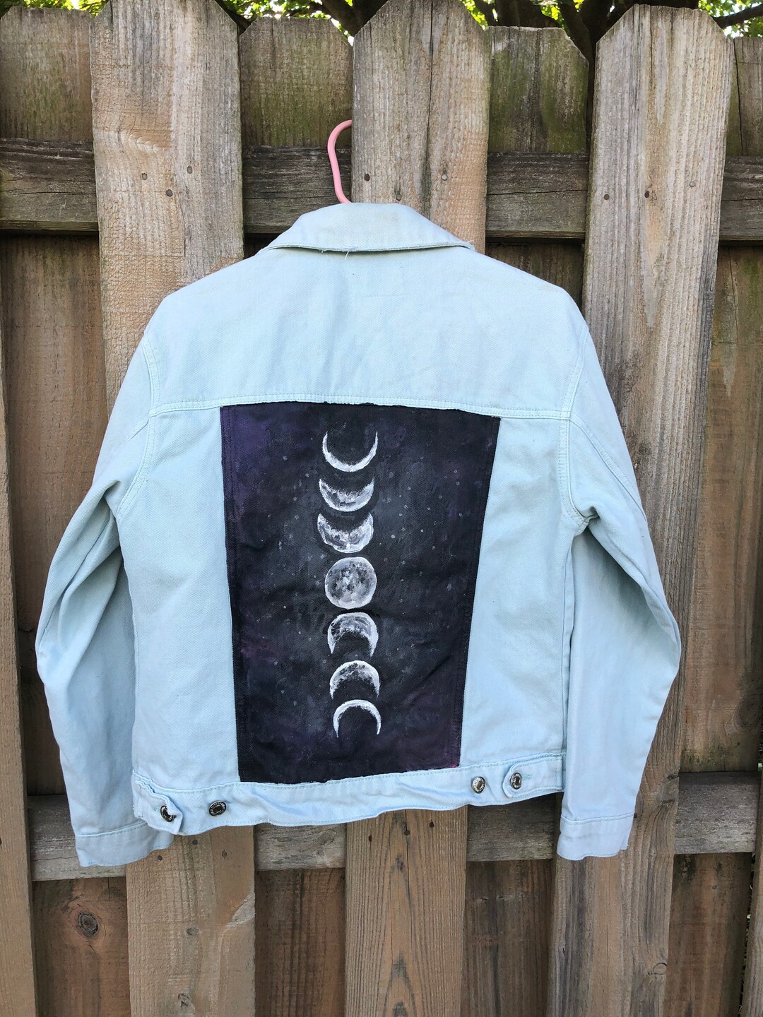 Phases of the Moon Hand-painted Mint-colored Denim Jacket - Etsy