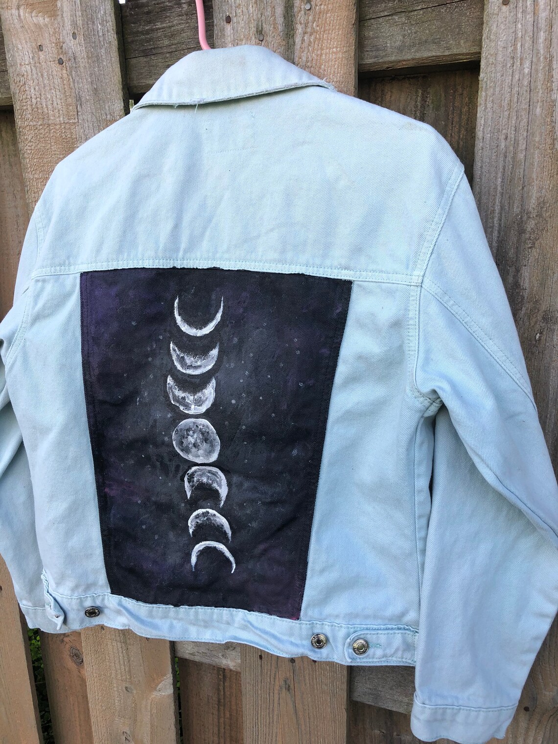 Phases of the Moon Hand-painted Mint-colored Denim Jacket - Etsy