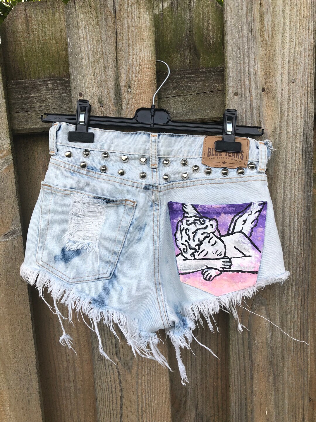 Studded Angel Jean Shorts - Etsy