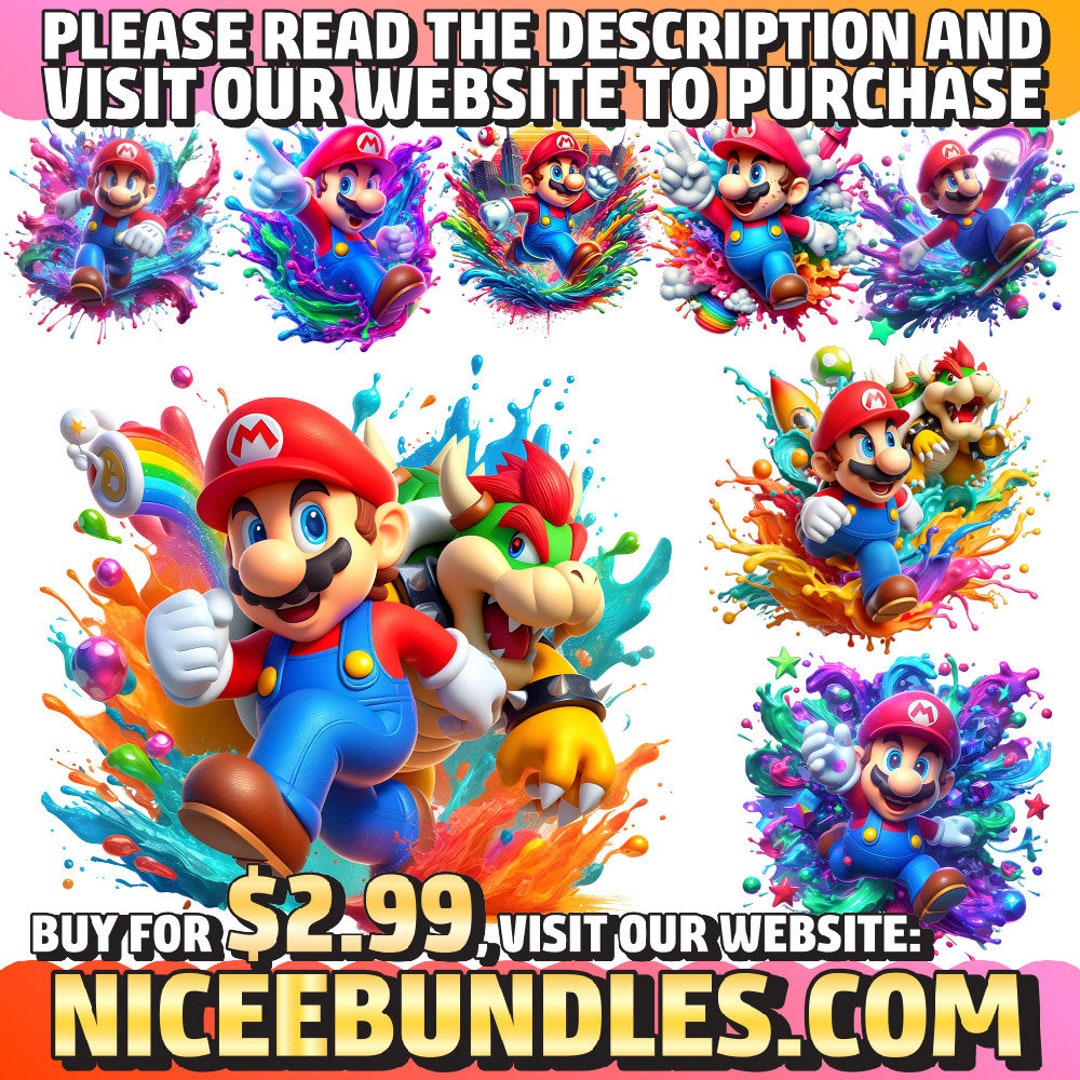 8 PNG Super Mario Splash and Watercolor Digital Design PNG File for ...