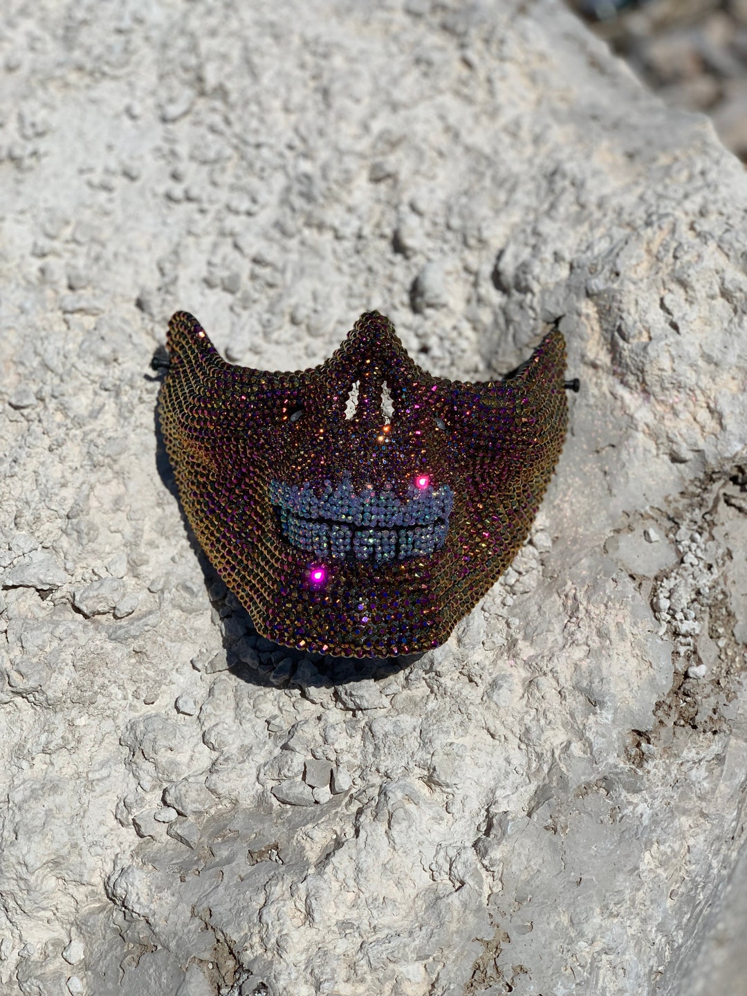 100% Hand Laid Rhinestone Mask for Halloween, Raves, Costumes, Events ...