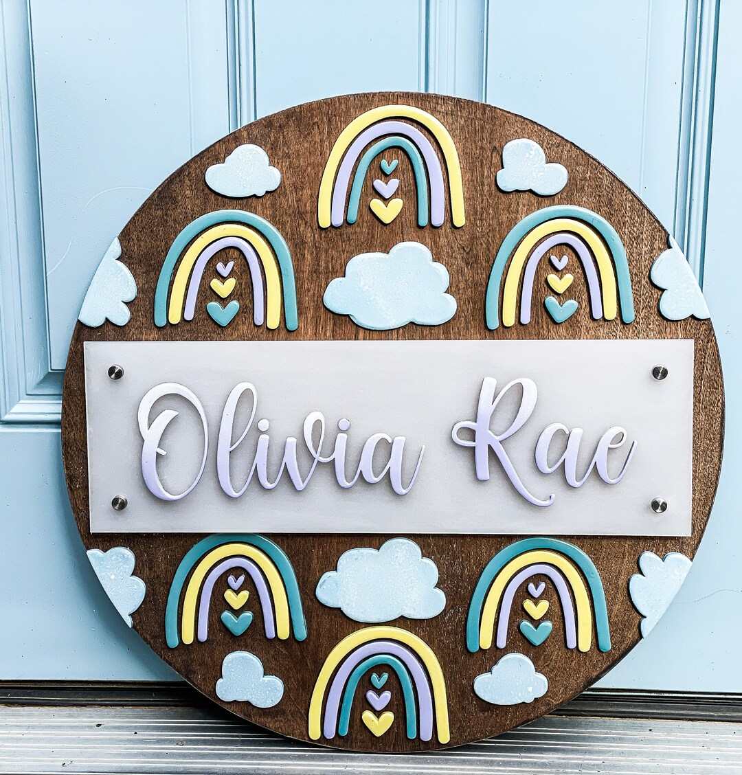 Custom Baby Name Sign Nursery Sign With Rainbows Nursery - Etsy