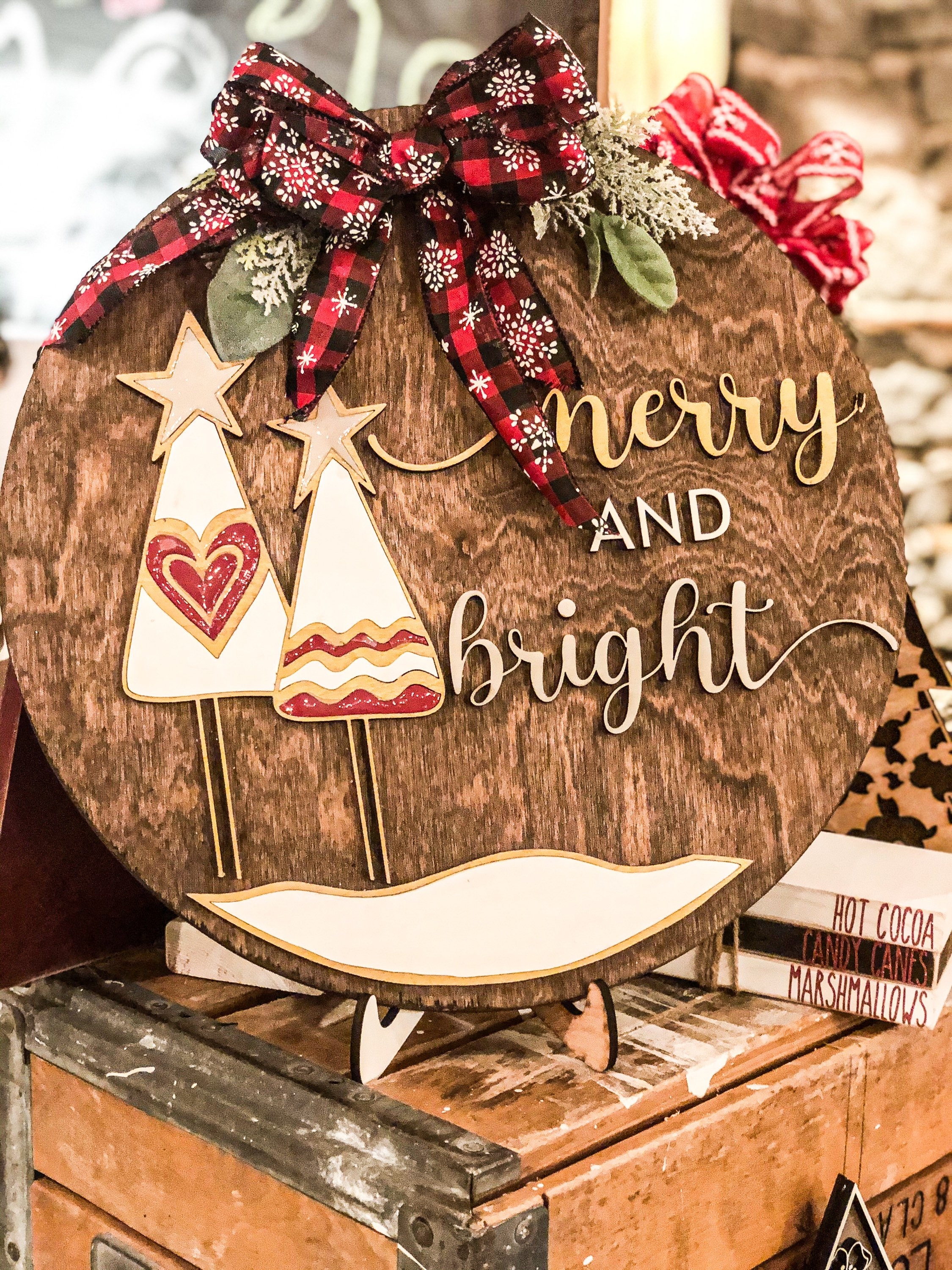 Merry and Bright Wooden Round Christmas Decor Farmhouse | Etsy