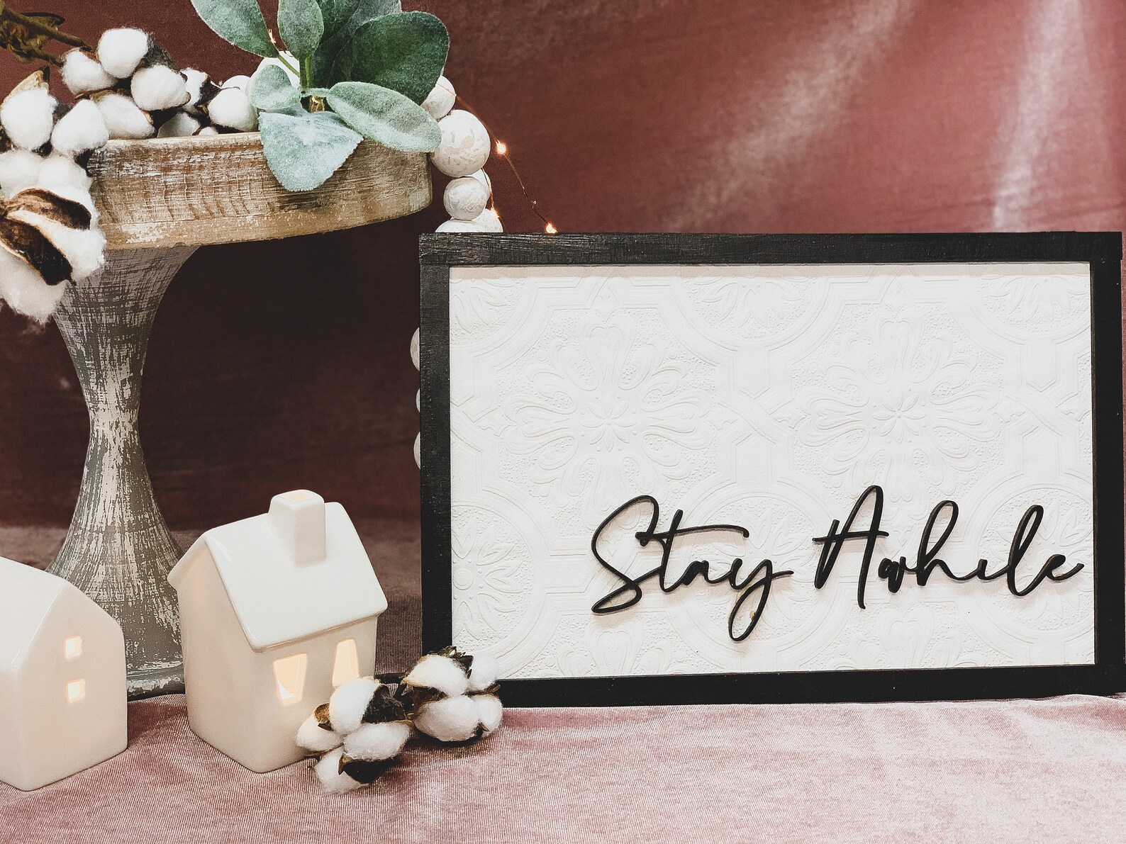 Stay Awhile Sign Wooden Sign Textured Paper Background - Etsy