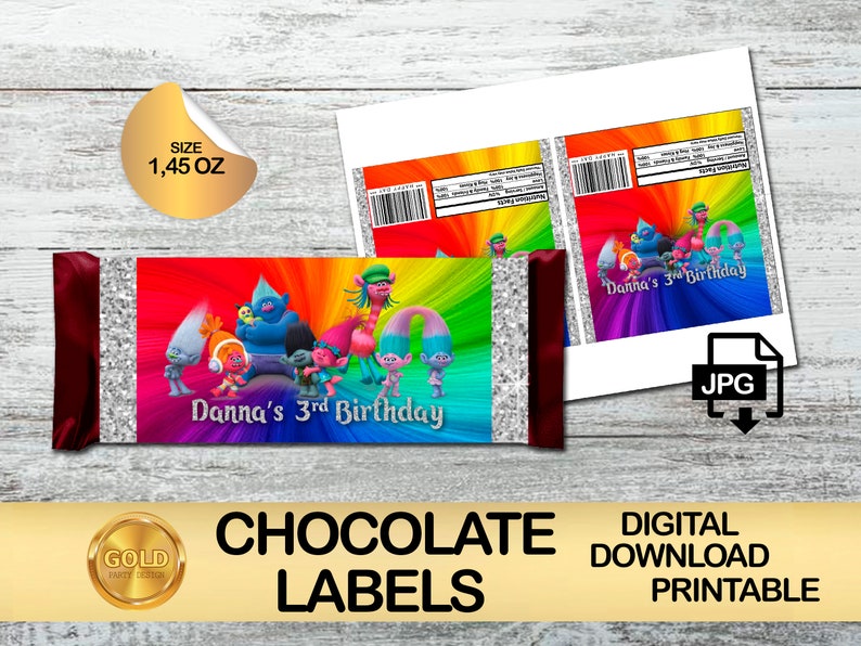 Labels for Trolls Party Candy Bar Label Chocolate Label - Etsy