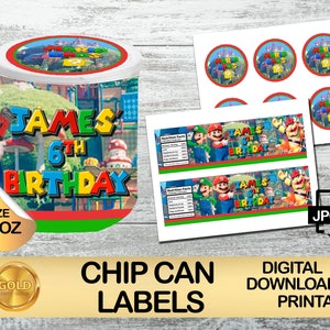 Mario Bros Chips Can Mario Bros Birthday Party Only DIGITAL DOWNLOAD ...