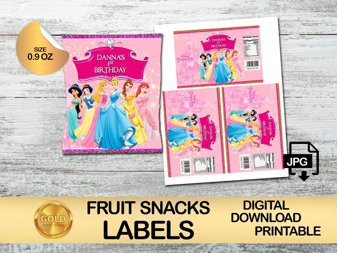 Princesses Fruit Snacks Labels - Princesses Birthday Party - Only ...