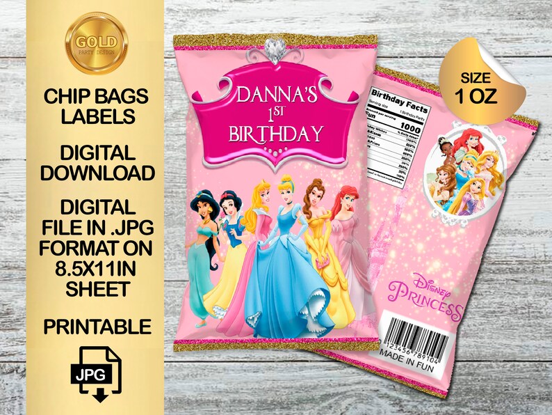 Label for Princesses Party Pack Chip Bag Label DIGITAL - Etsy