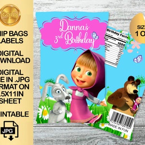 Masha and the Bear Birthday Party Pack - DIGITAL FILES - Chip Bag ...