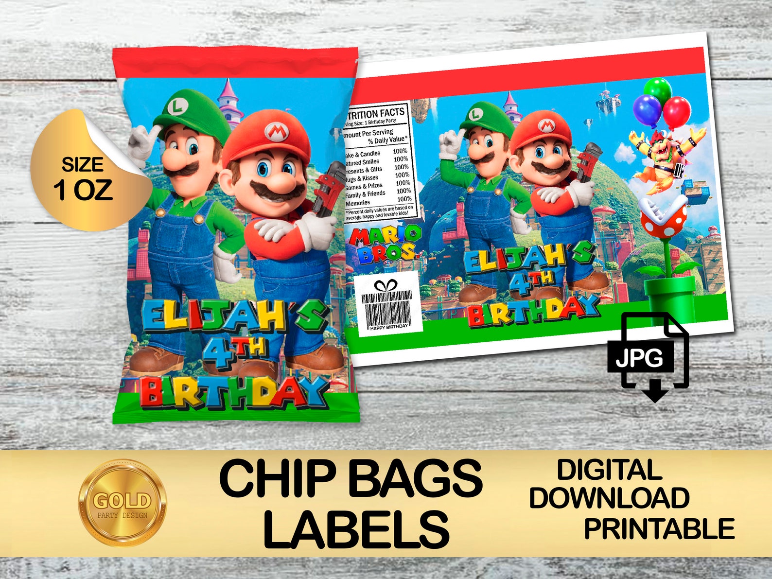 Label for Mario Bros Party Pack Chip Bag Label DIGITAL - Etsy