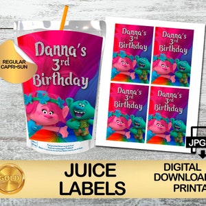 Labels for Trolls Party Pack - Chip Bag - Favor Bag - Juice - DIGITAL ...