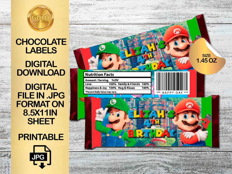 Labels for Mario Bros Party Candy Bar Label 1.45oz Chocolate Label ...