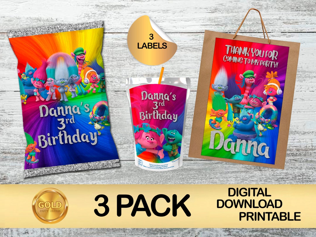 Labels for Trolls Party Pack - Chip Bag - Favor Bag - Juice - DIGITAL ...