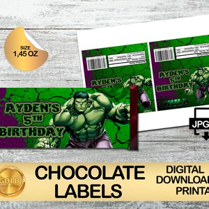 Labels for HULK Party Pack - Chip Bag - Favor Bag - Juice - Water ...