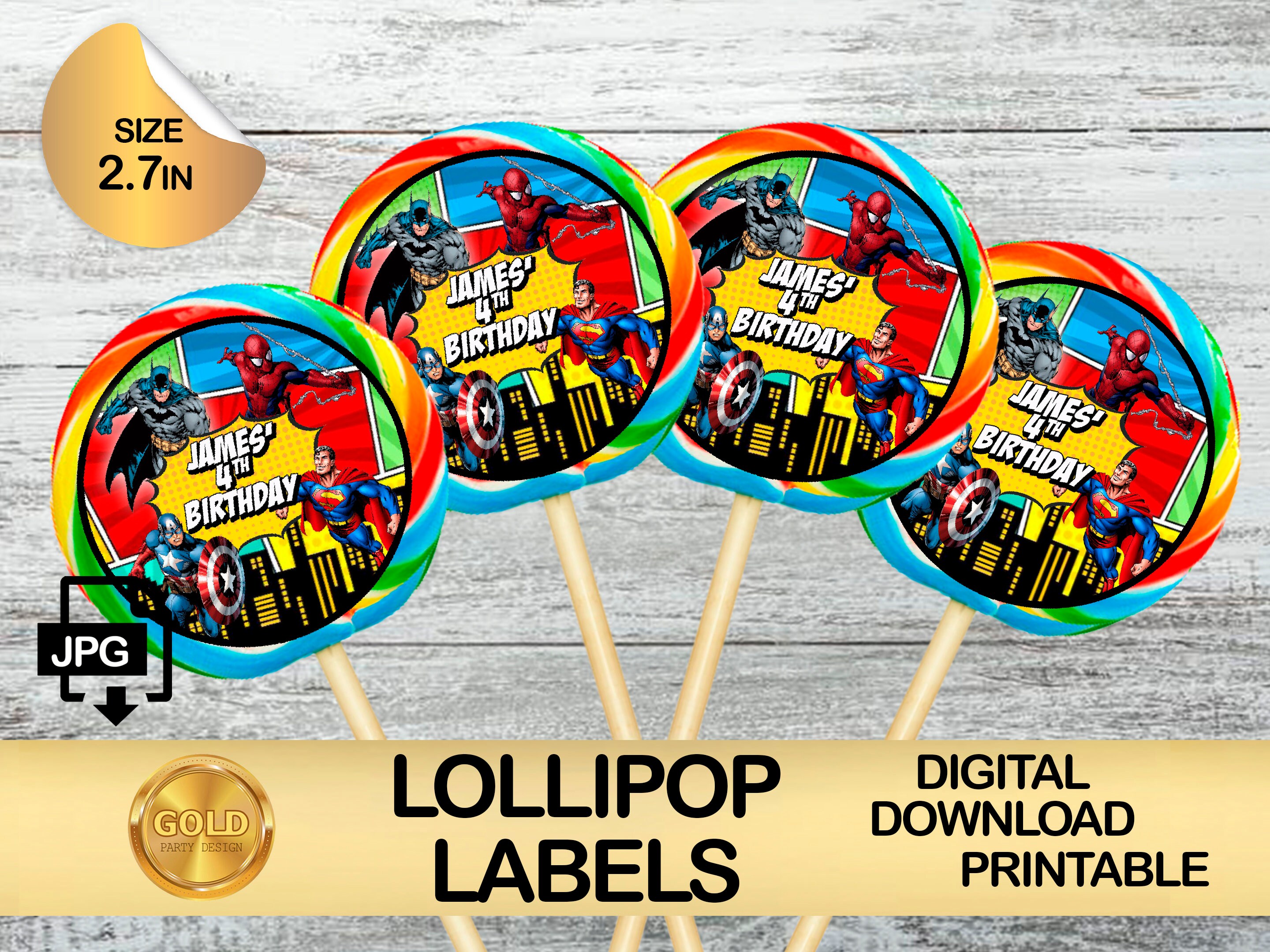 Label for Superheros Party Lollipop Label DIGITAL DOWNLOAD - Etsy