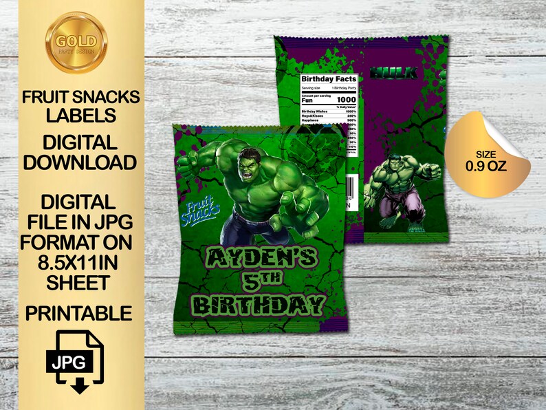 HULK Fruit Snacks Labels Hulk Birthday Party Only DIGITAL - Etsy