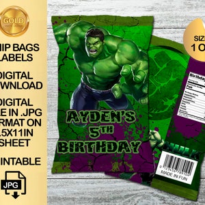 Labels for HULK Party Pack - Chip Bag - Favor Bag - Juice - Water ...