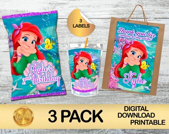 The Little Mermaid Birthday Party Fruit Snacks Label - Etsy