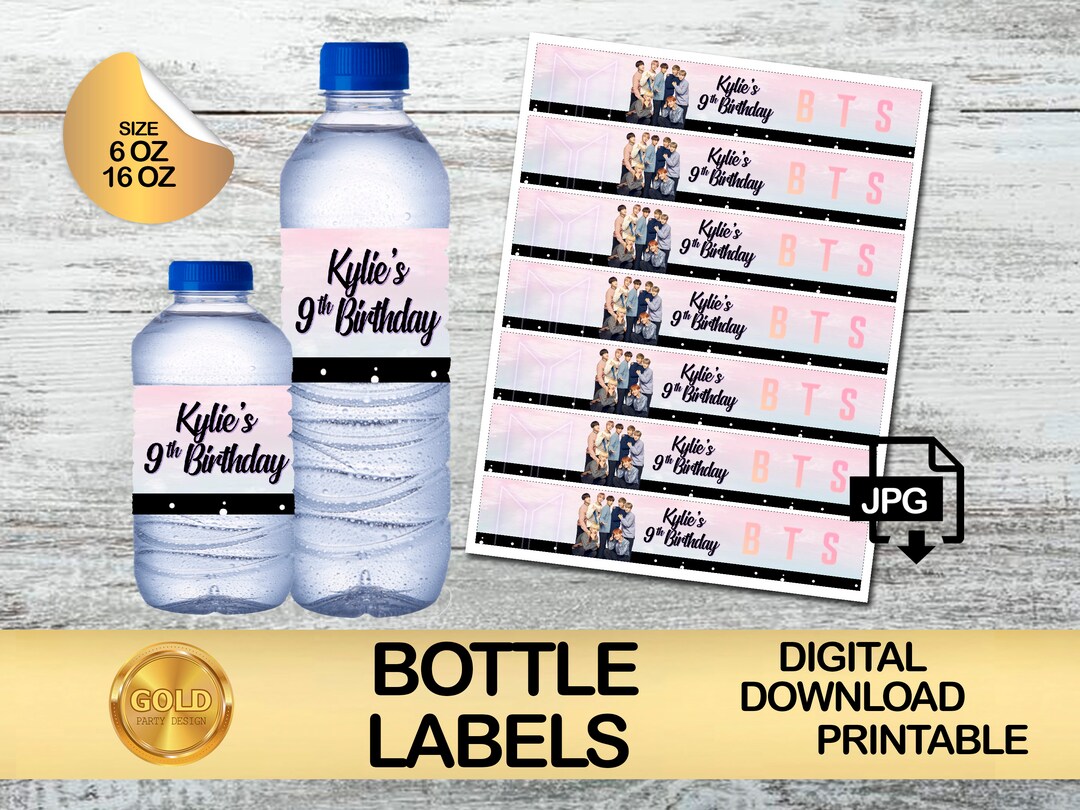 Labels for BTS Party Water Bottle Label DIGITAL DOWNLOAD - Etsy