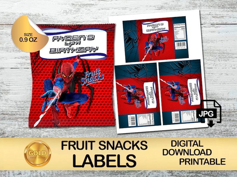 Spiderman Fruit Snacks Labels Spiderman Birthday Party - Etsy