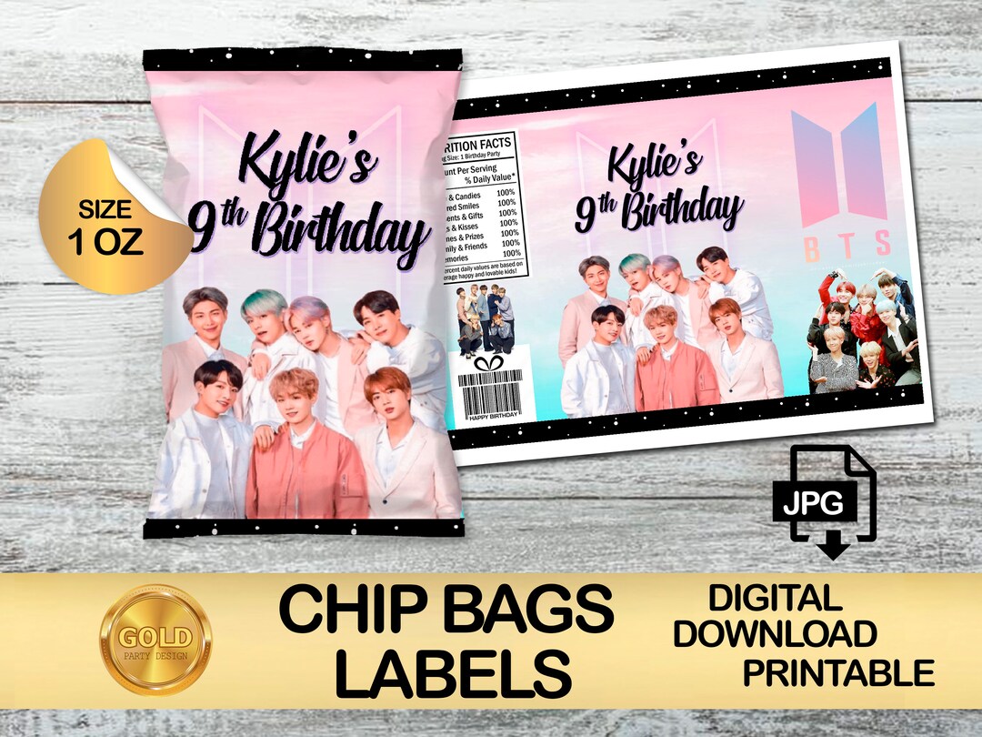 Label for BTS Party Pack Chip Bag Label DIGITAL DOWNLOAD Chip Bag 1oz ...