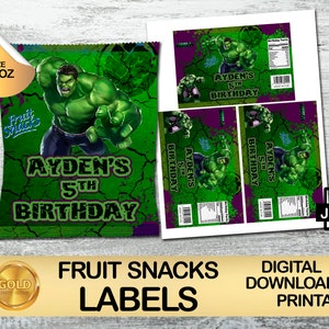 HULK Fruit Snacks Labels - Hulk Birthday Party - Only DIGITAL DOWNLOAD ...