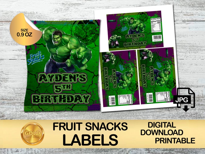 HULK Fruit Snacks Labels Hulk Birthday Party Only DIGITAL - Etsy