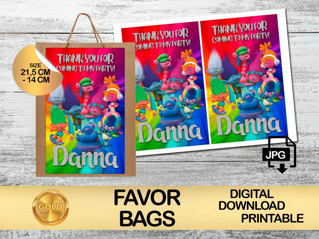 Labels for Trolls Party - Favor Bag - Gift Bag - Goodie Bag - Label ...